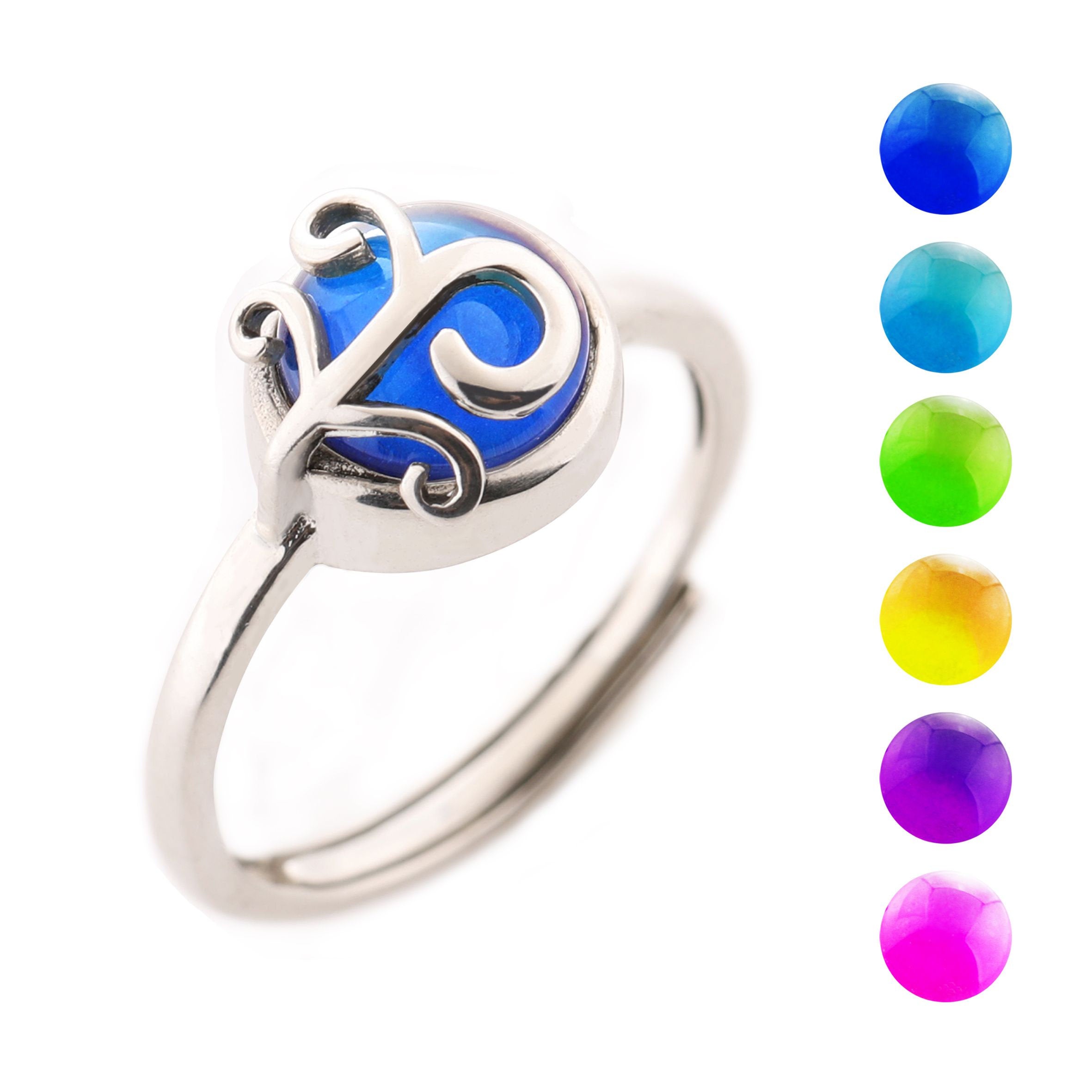 Adjustable Handmade Engagement 925 Silver Color Changing Mood Ring