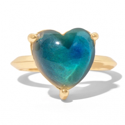 Adjustable Heart Mood Ring In 18K Gold Plated Silver 925